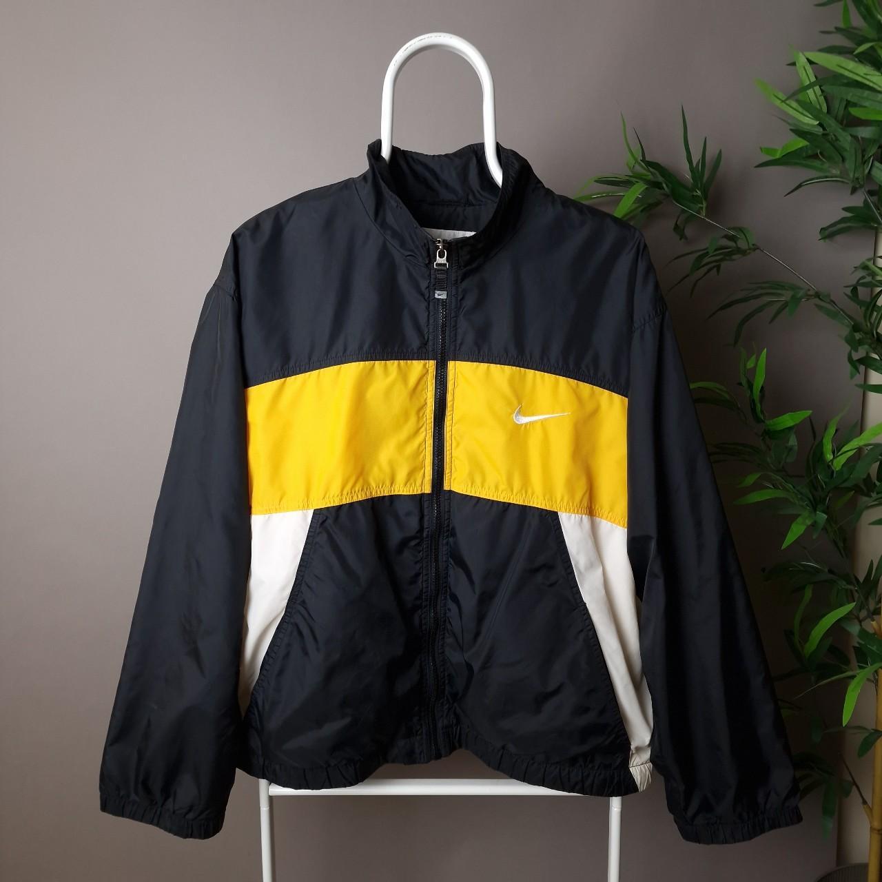 Vintage Nike jacket in black yellow and white. 90s.... - Depop