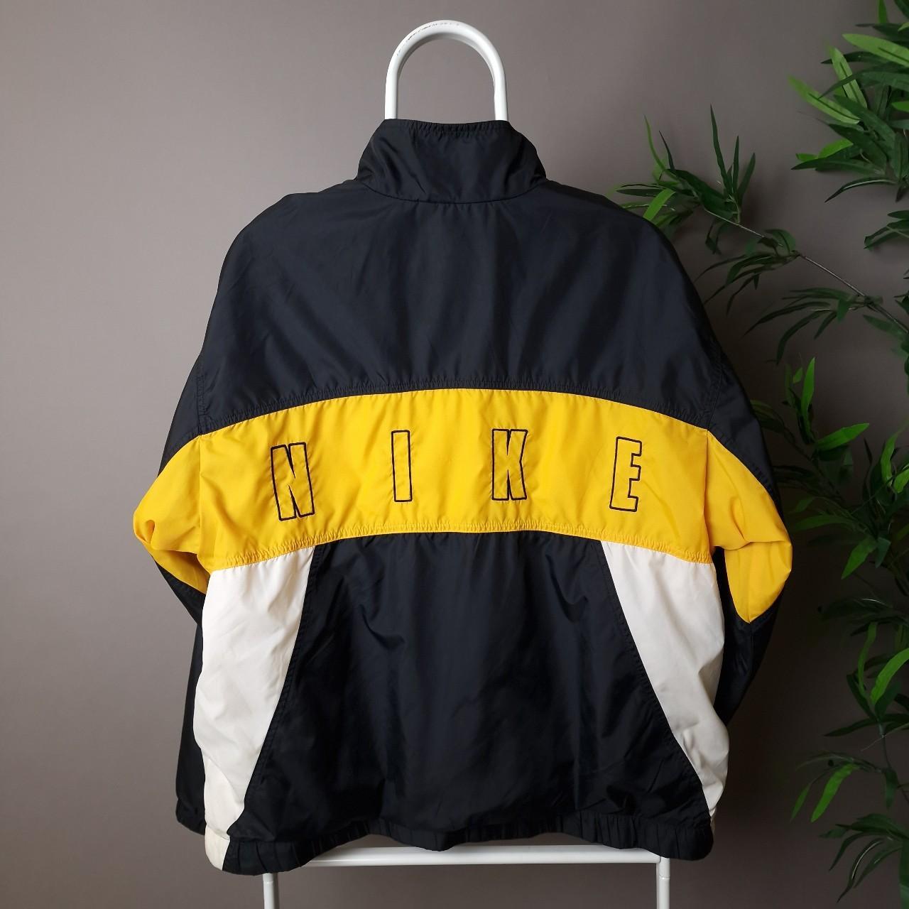 Vintage Nike jacket in black yellow and white. 90s.... - Depop