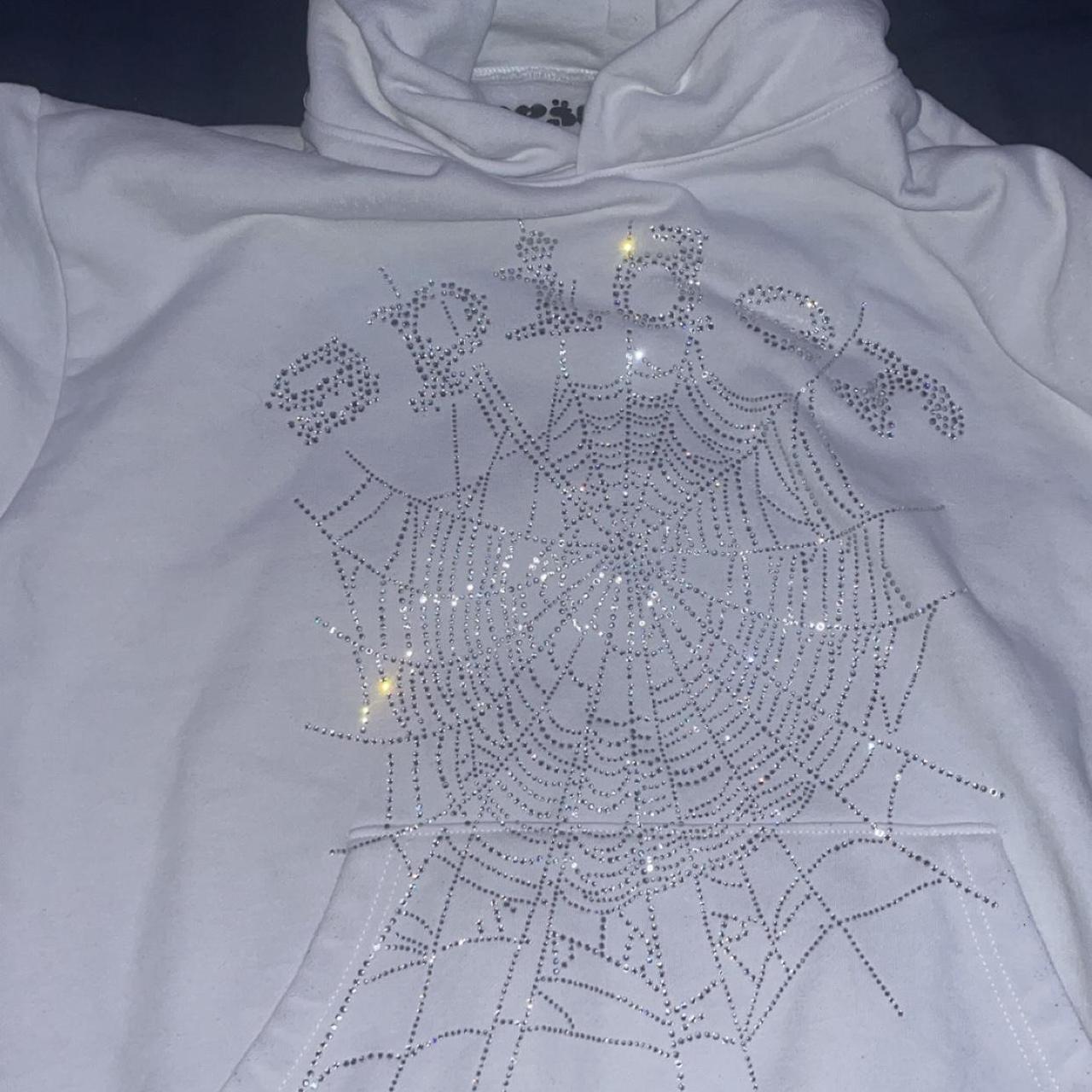 Medium Authentic sp5der hoodie white rhinestones,... | Depop
