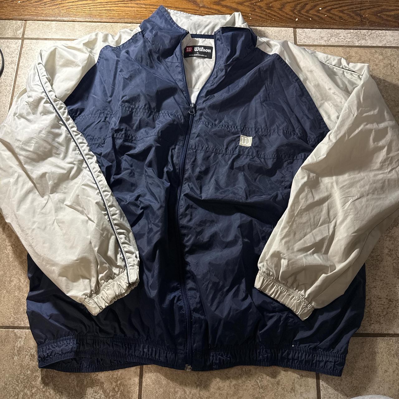 Navy and white Wilson windbreaker... | Depop