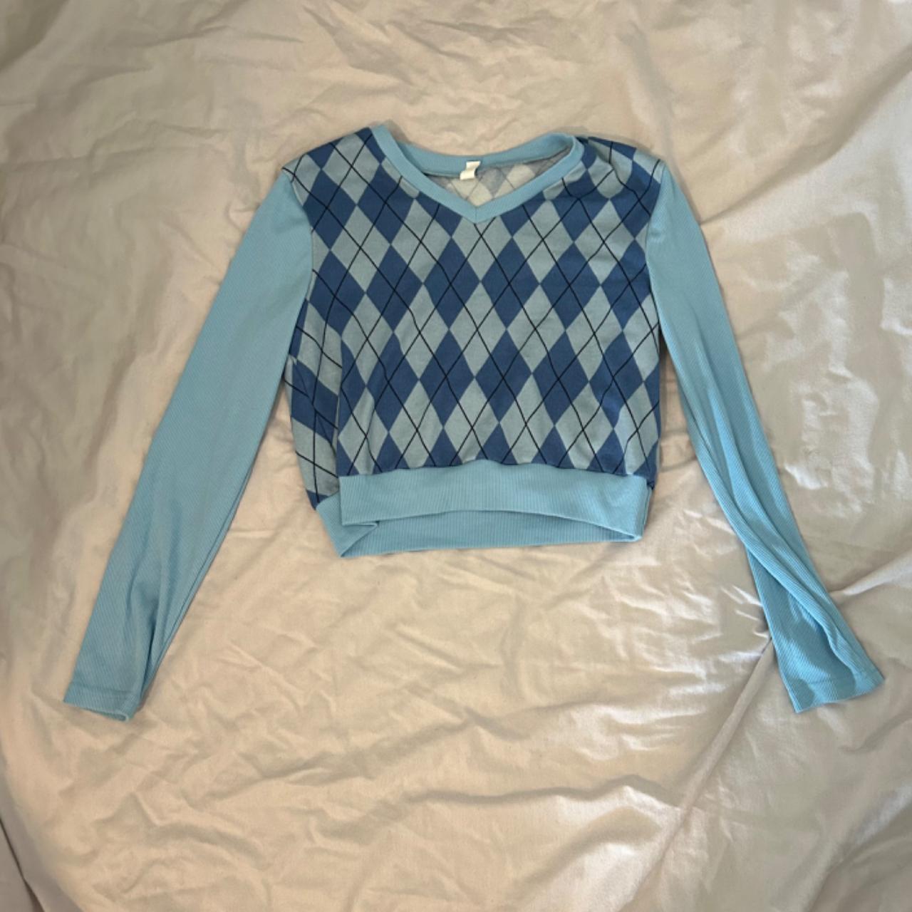 Small blue checkered top, only worn a few times,... - Depop