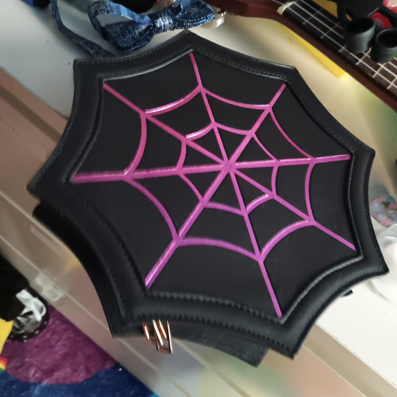 SPIDER WEB BLACK AND PINK MAKEUP POUCH, ART BAG,... - Depop