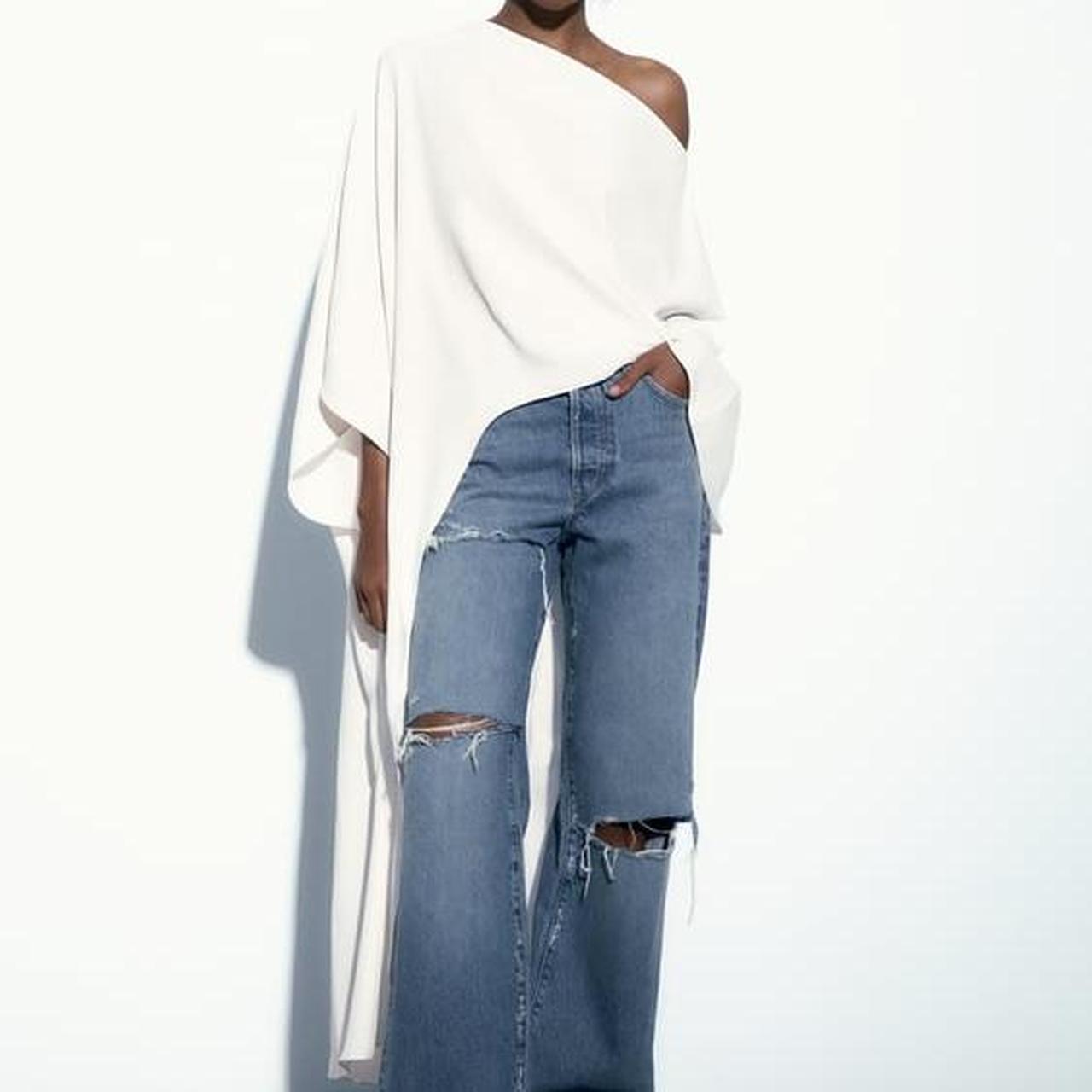 ZARA ECRU ASYMMETRIC CAPE BLOUSE UK new with tags -... - Depop