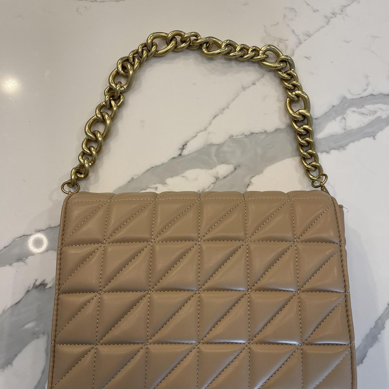 Tan padded bag with chain handle from Zara. Brand... - Depop
