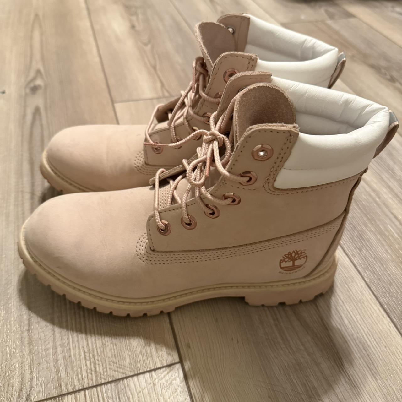 Tan/Light Pink Timberland boots #tanboots | Depop