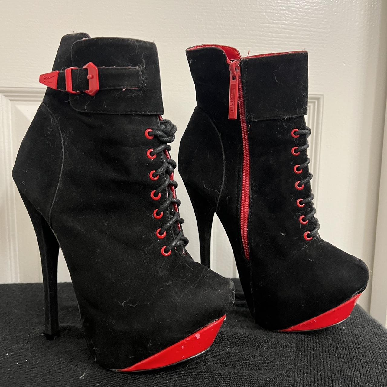 Black/RED 6"Stiletto Heel 2.5"Platform Lace Up ... | Depop