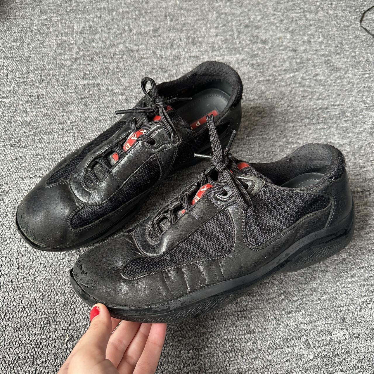 Prada America Cup trainers Black leather UK 5... - Depop