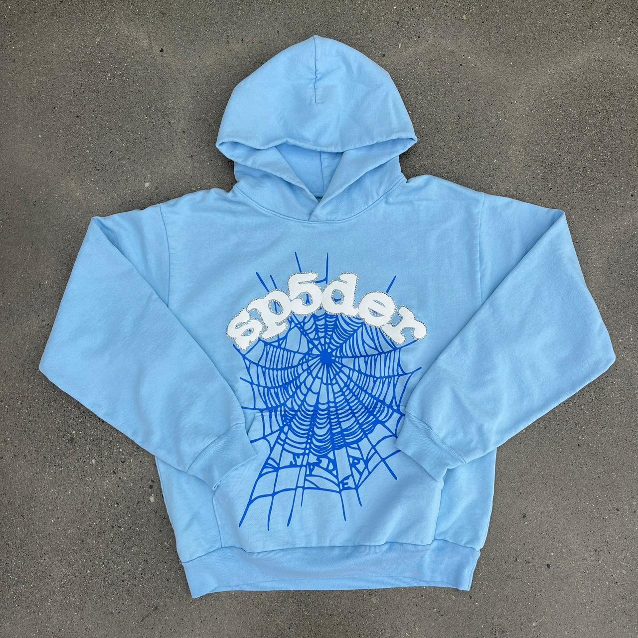 Blue Sp5der Hoodie Amazing Puff Print With Quality... | Depop