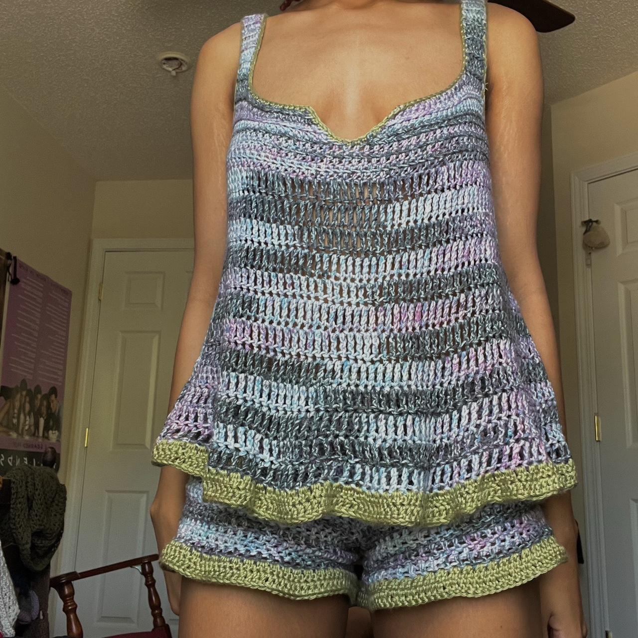 Crochet Pajama set with ruffle detailing and... | Depop