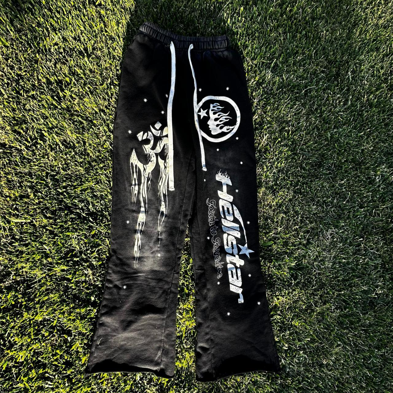 hellstar black flared sweatpants these are the... - Depop