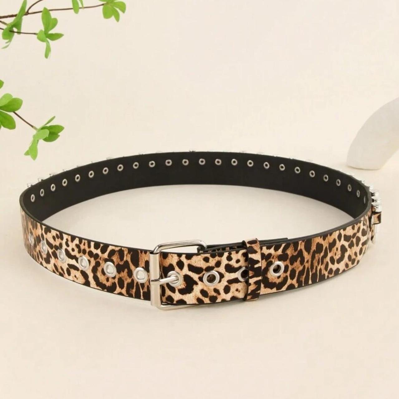 Vintage Leopard print studded belt with silver... | Depop