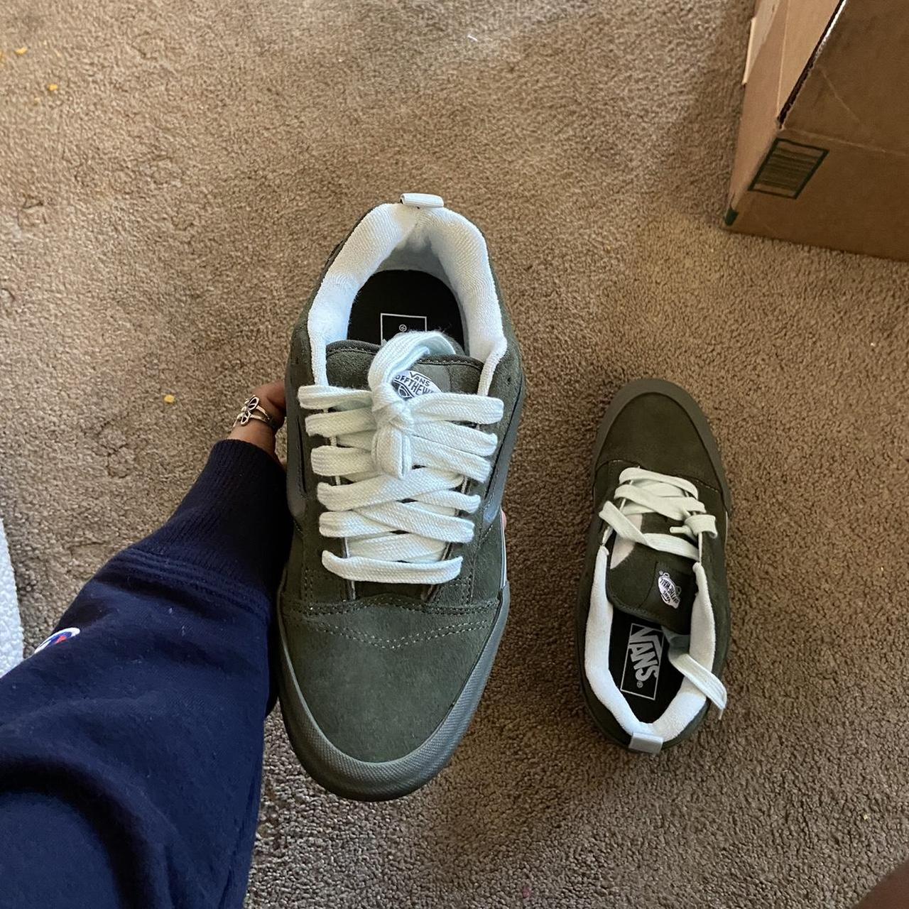 Forest green Knu Skool Vans. Green tinted laces. 9.5... - Depop