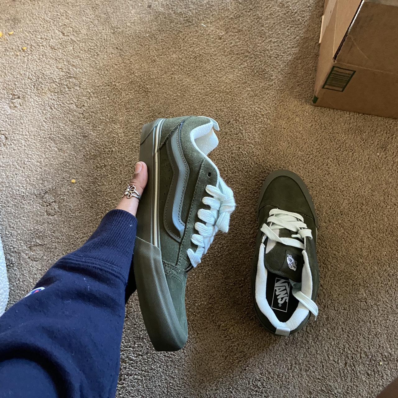 Forest green Knu Skool Vans. Green tinted laces. 9.5... - Depop