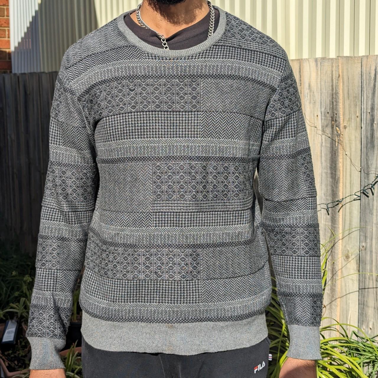 Retro Designer black and Grey sweater 100%... - Depop