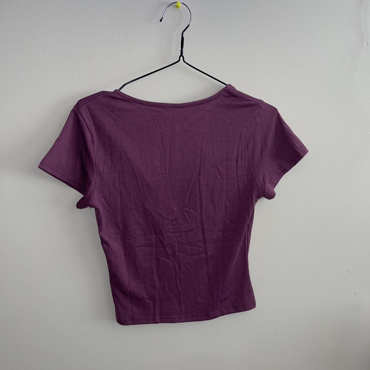 Purple low cut V neck top. Short sleeve. Buckle down... - Depop
