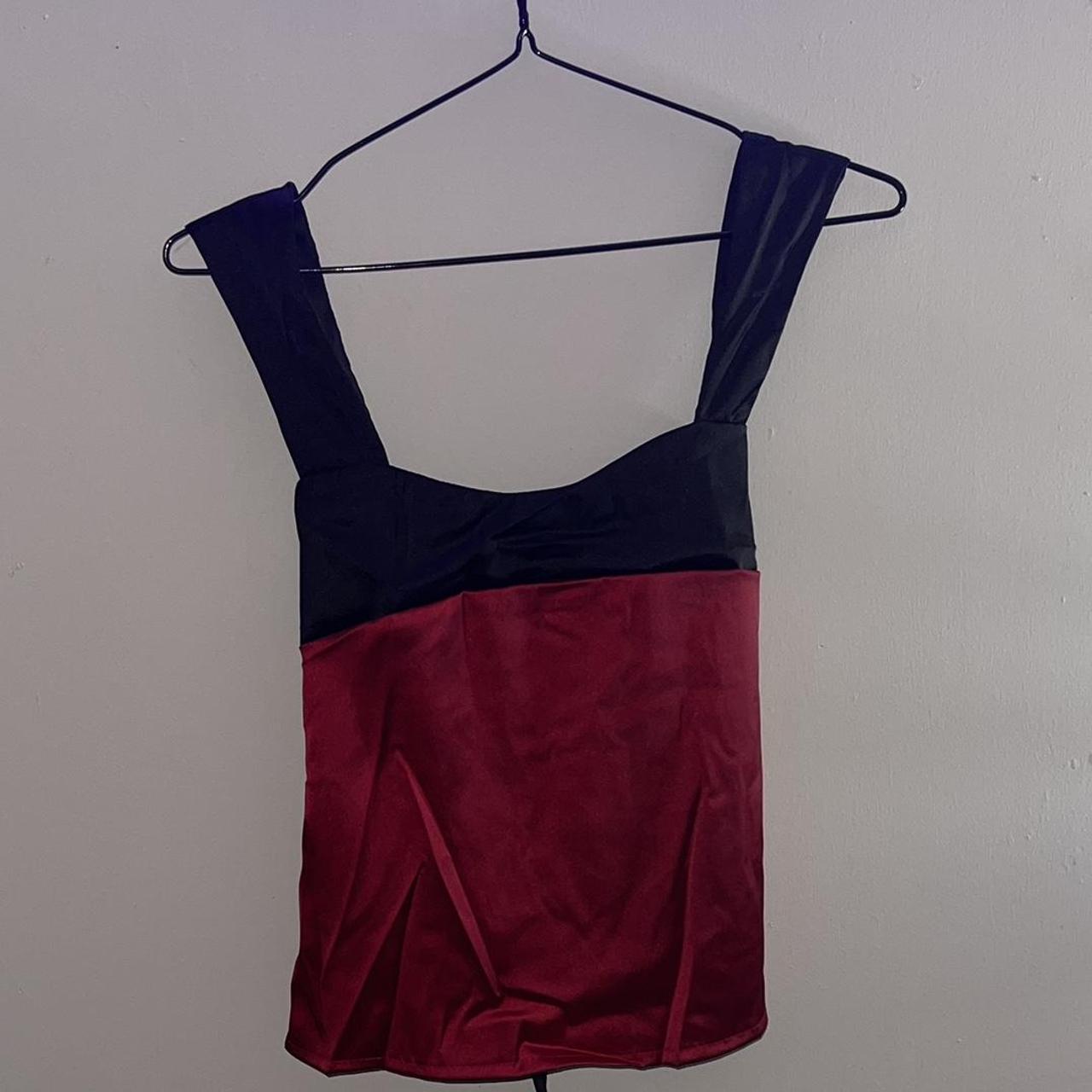 Black and red satin top. Tie back. Love heart... - Depop
