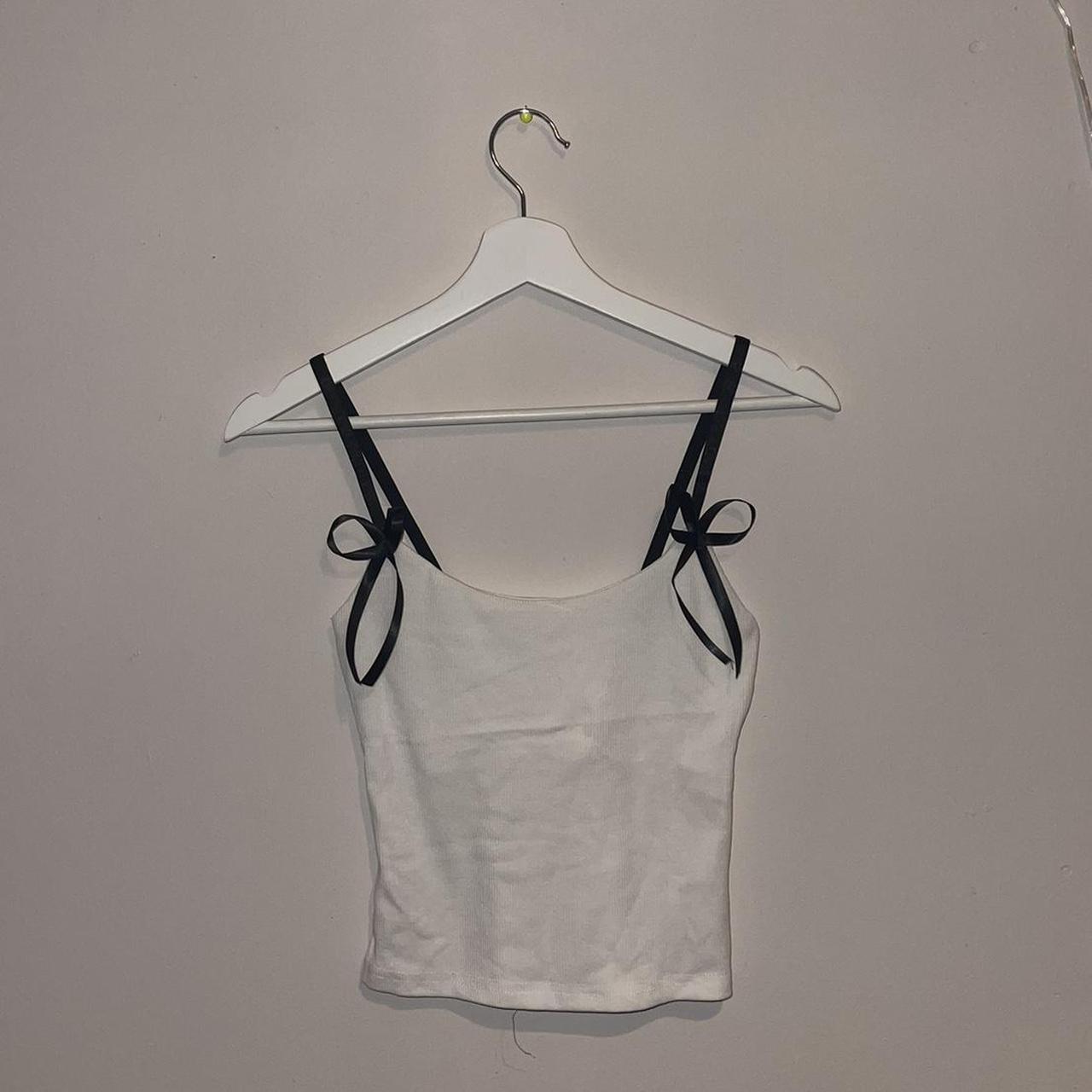 Black and white cami top. Bow tie straps - spaghetti... - Depop