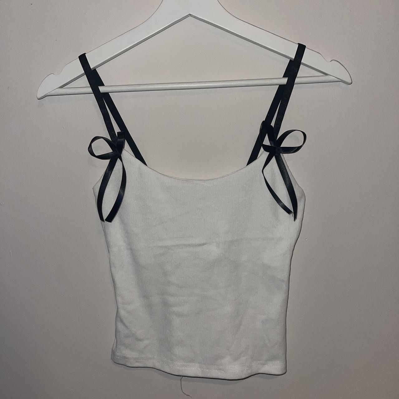 Black and white cami top. Bow tie straps - spaghetti... - Depop