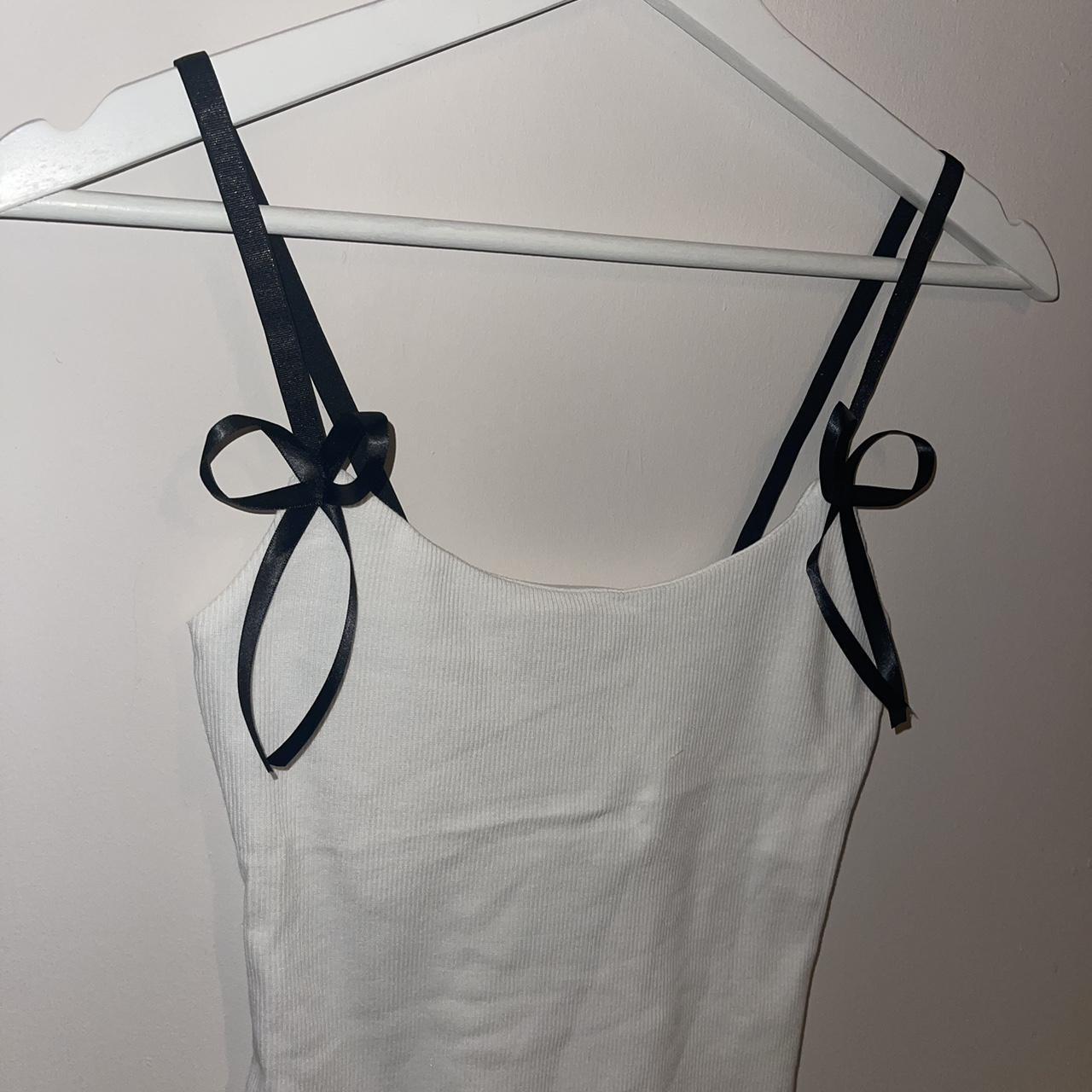 Black and white cami top. Bow tie straps - spaghetti... - Depop