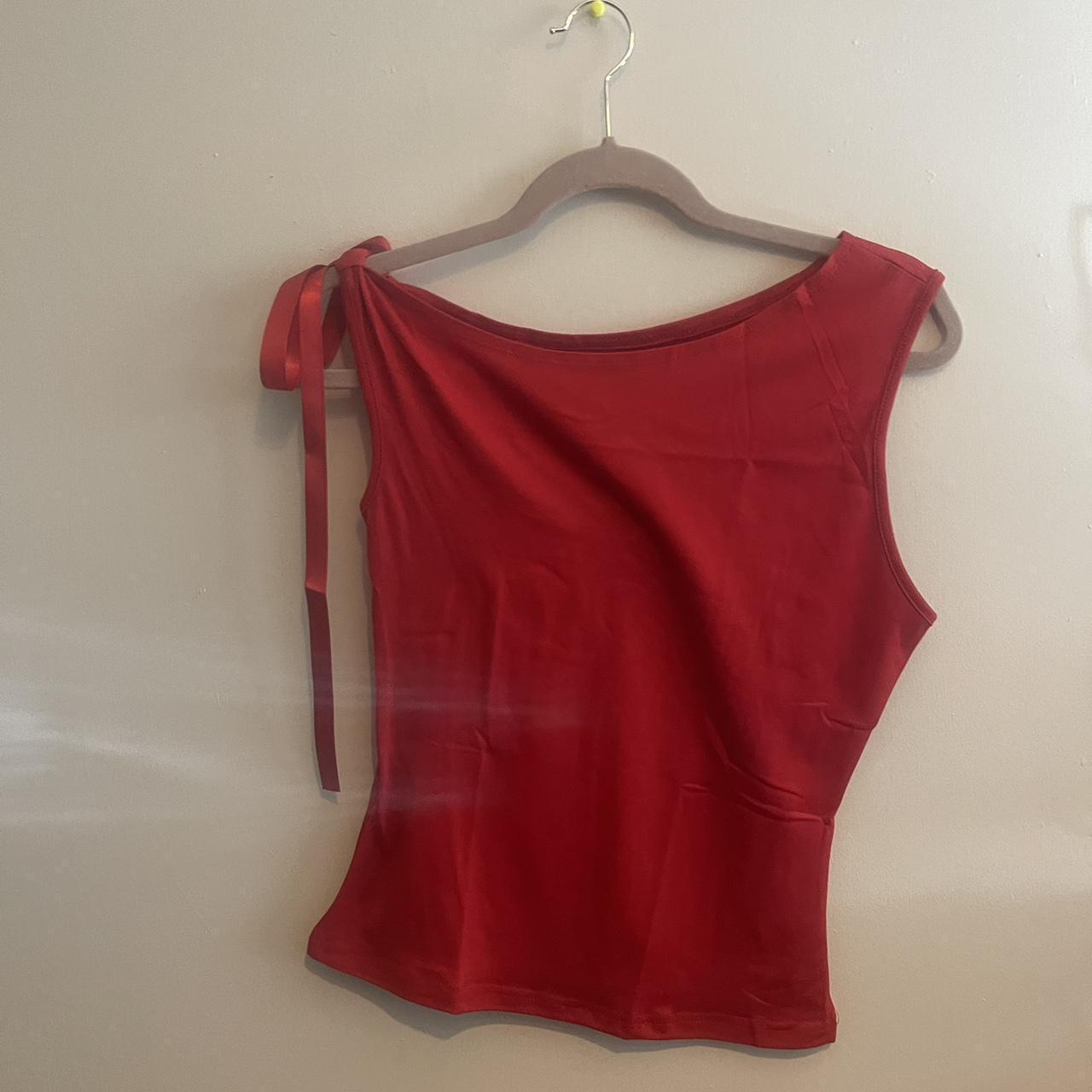 Red off the shoulder top. Ribbon tie bow top. One... - Depop