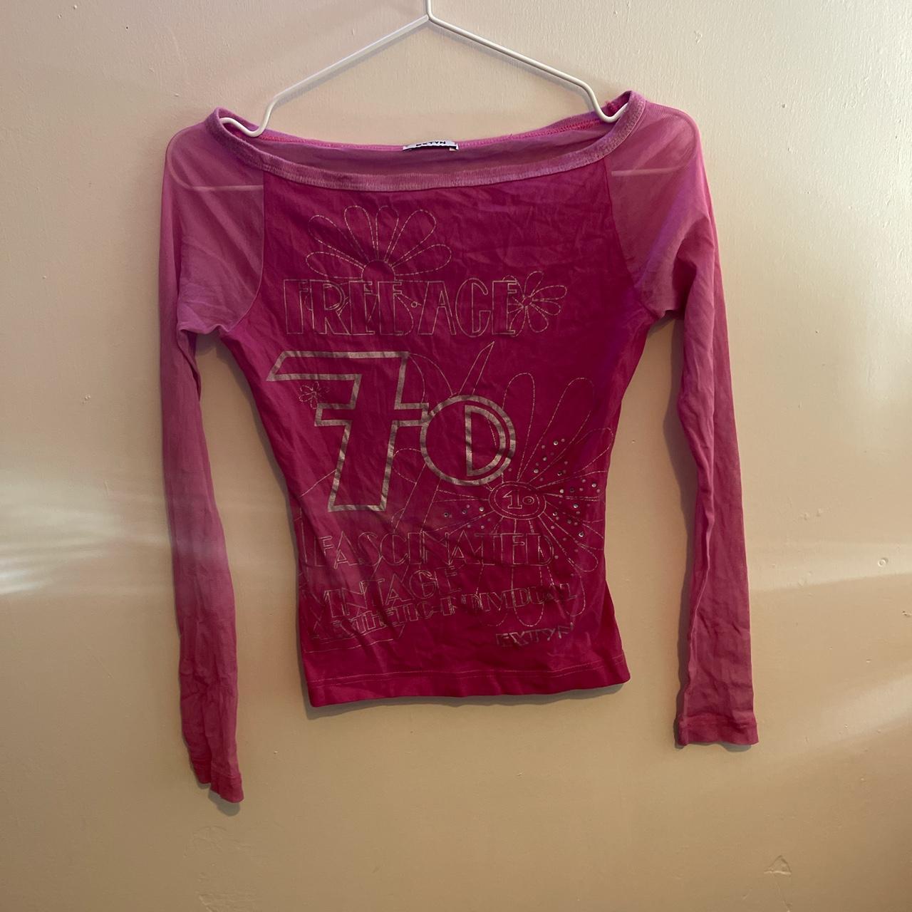 Vintage pink top. Long sleeve. Mesh sleeve and mesh... - Depop