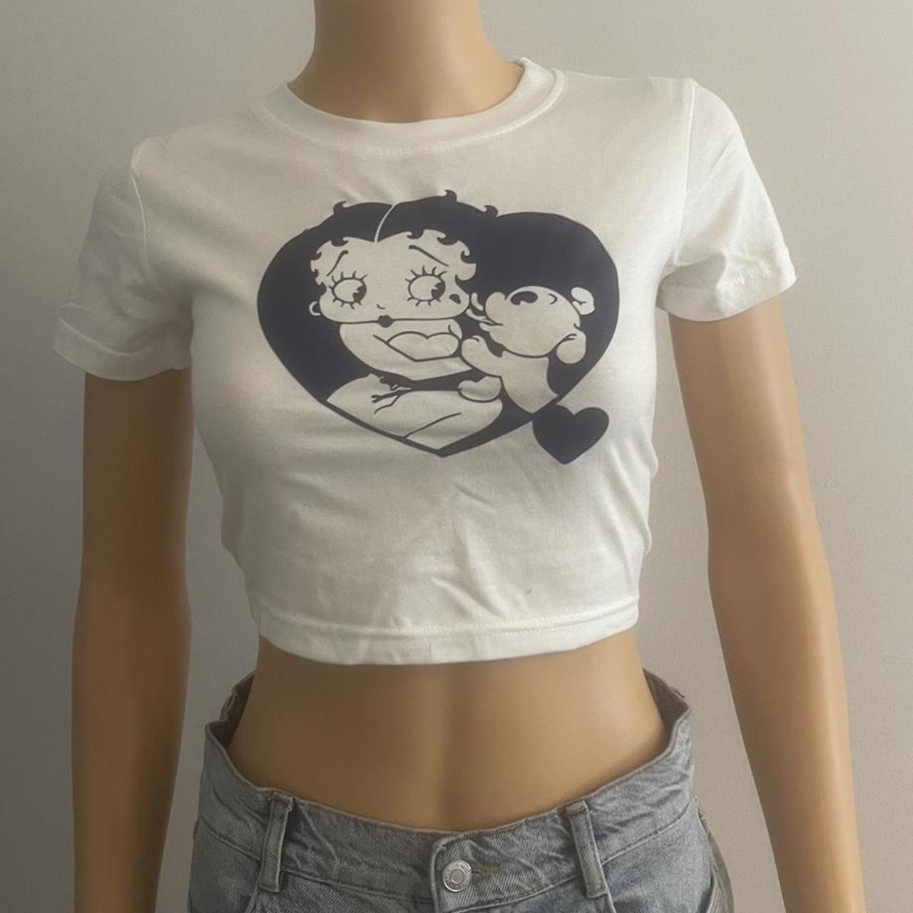 Betty boop crop top. cartoon heart crop top. White.... - Depop