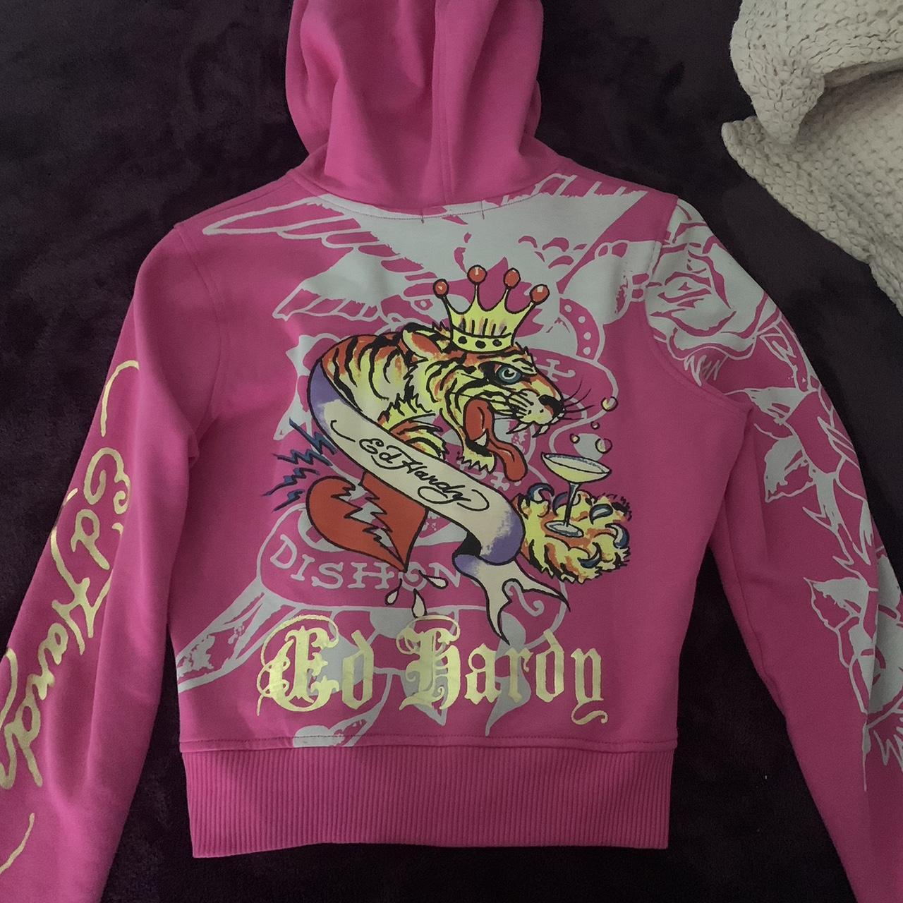 Pink Medium Ed Hardy zip up. Worn only twice - Depop