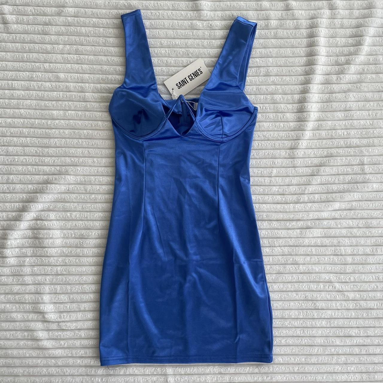 Satin Royal Blue Dress • Bodycon • V-shape Underwire... - Depop