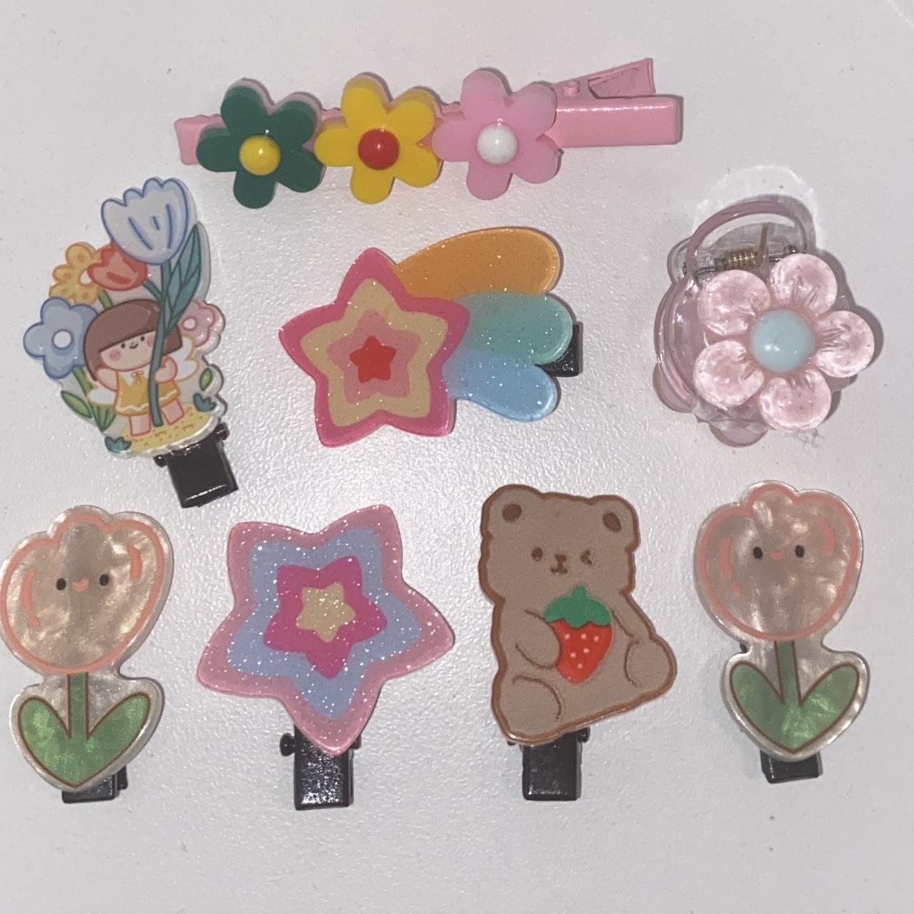 Multi-coloured flower and character hair clips... | Depop