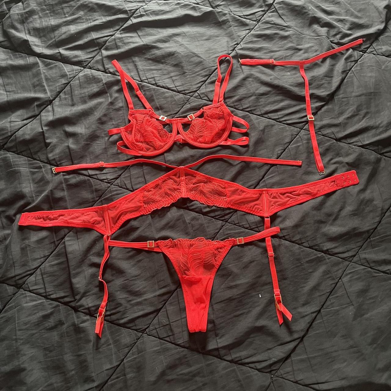 super sexy bright red cage lingerie with bra,... - Depop