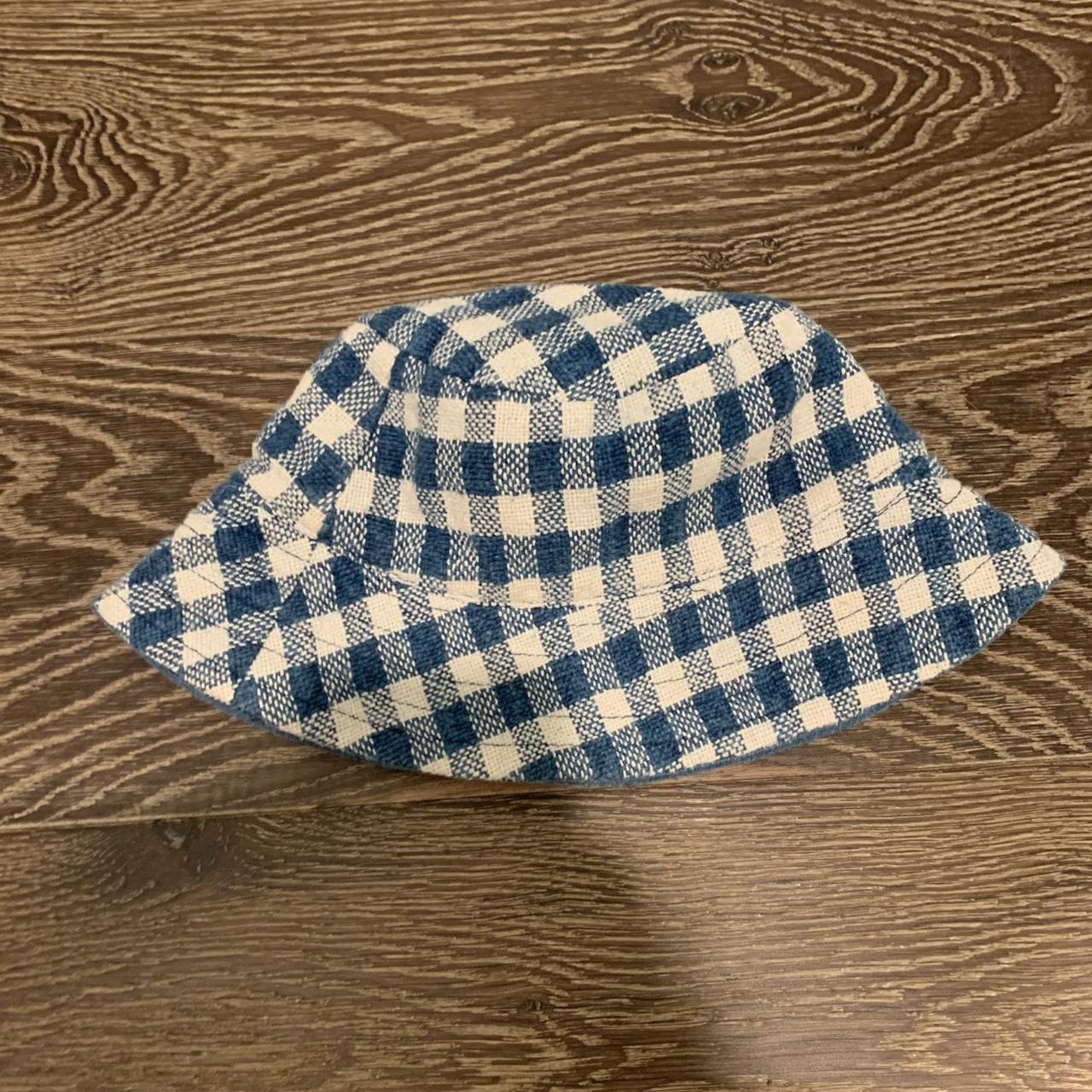 plaid blue and white bucket hat vintage, lovely... - Depop