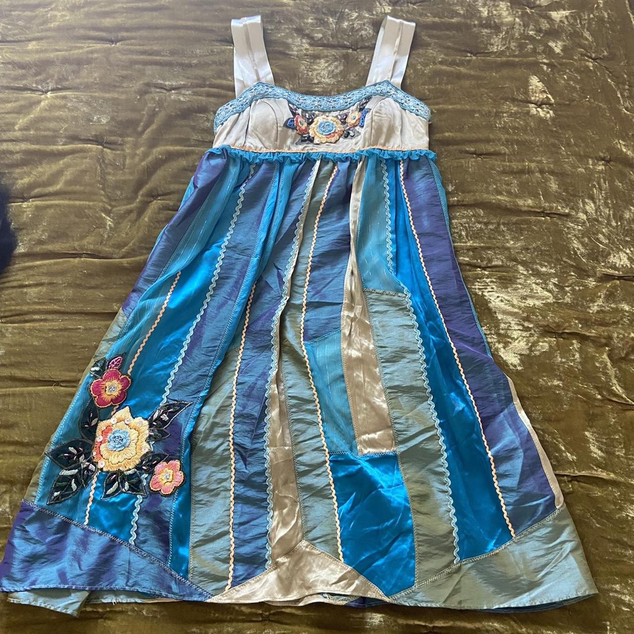 Cache Women's Green and Blue Dress | Depop