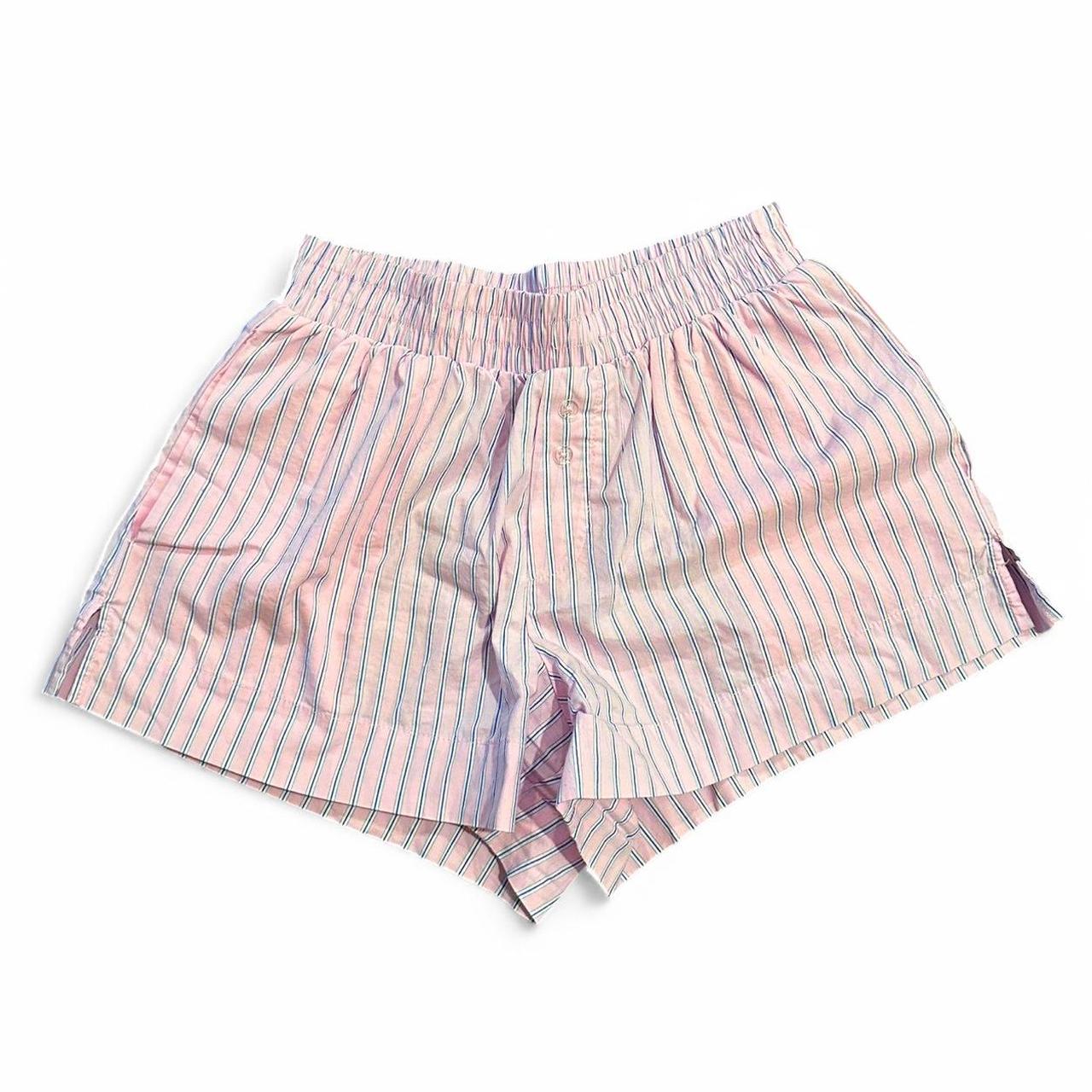 Pink and white striped boxer-style shorts Details:... | Depop
