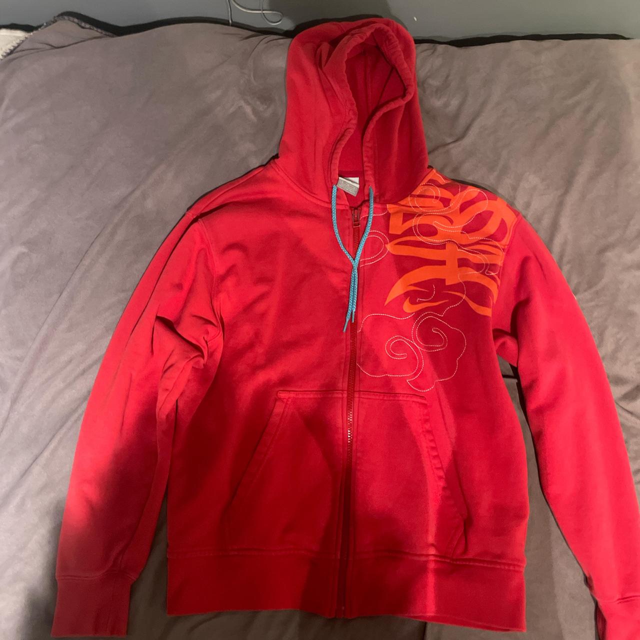 Y2k nike red zip up hoodie Silver tag Cool front... - Depop