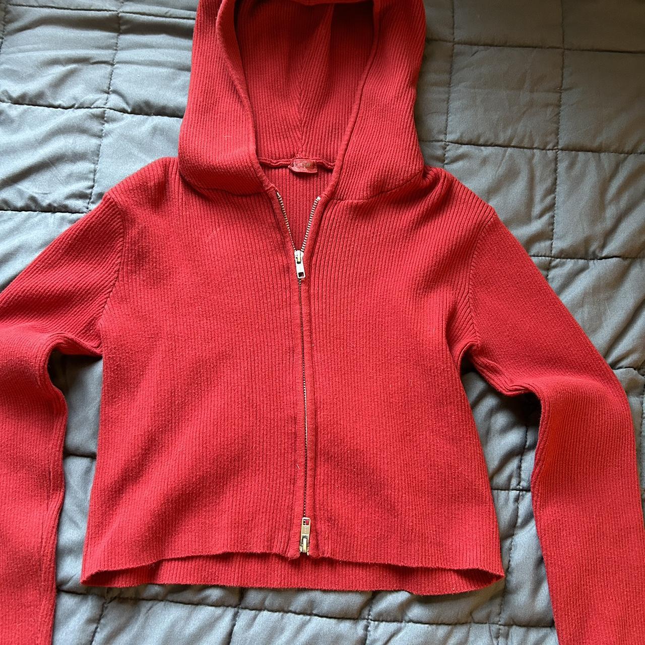-red pacsun double zip cropped hoodie -bought in the... - Depop