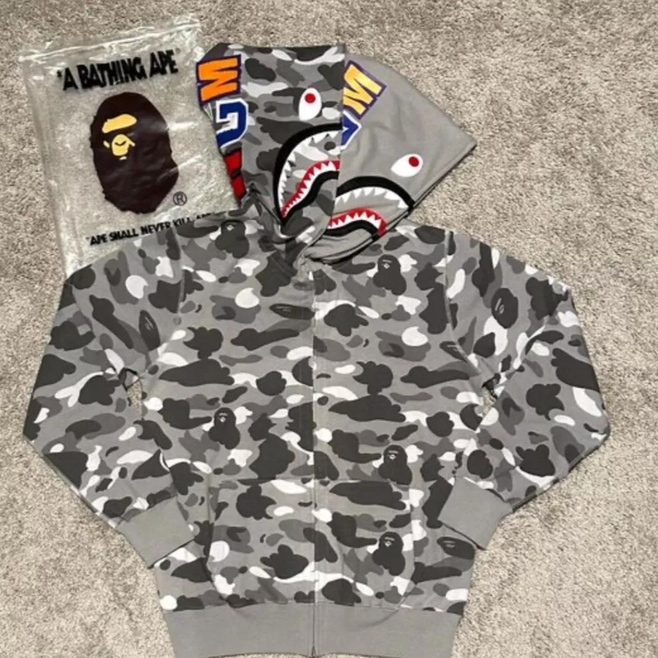 RARE BAPE A Bathing Ape Full Zip Zip-Up Hoodie Gray... - Depop