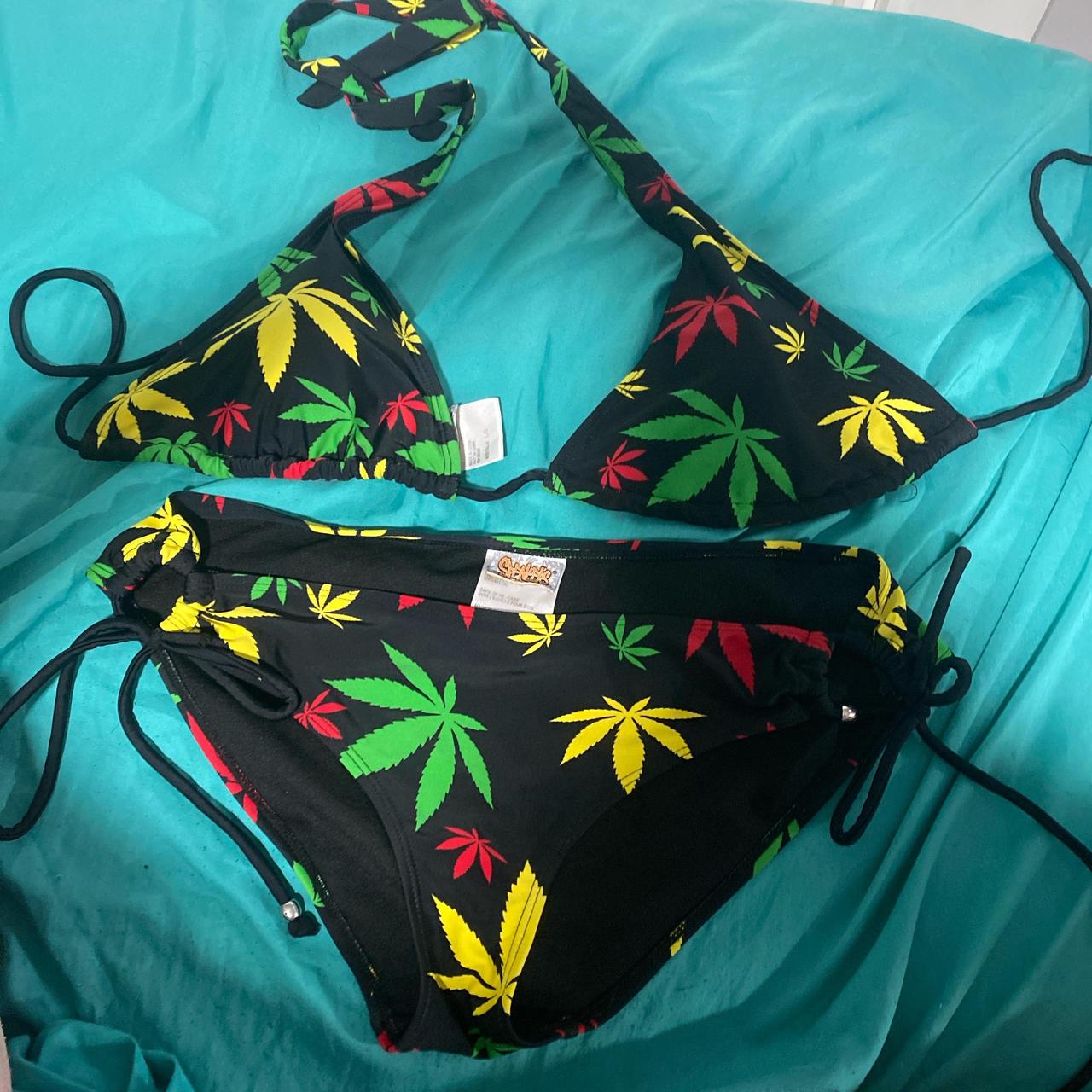 Hemp Leaf Bikini Fairlynew Nylon Halter Sidekeyhole Depop