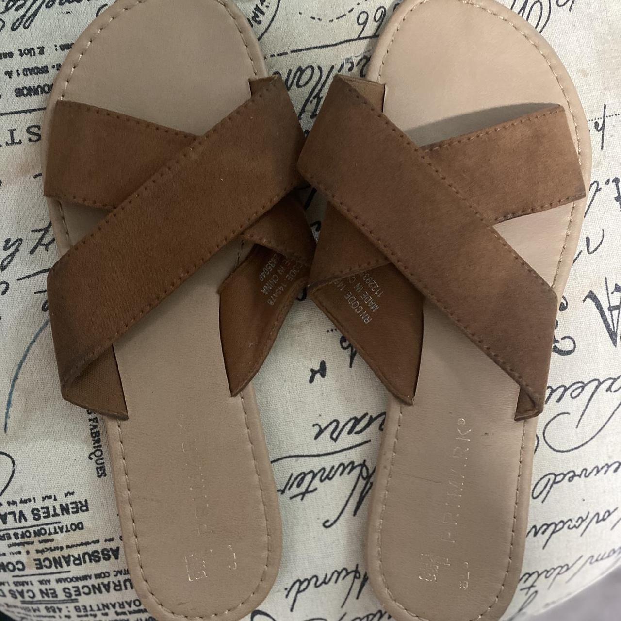 Brown slides #crisscross #used #flats - Depop