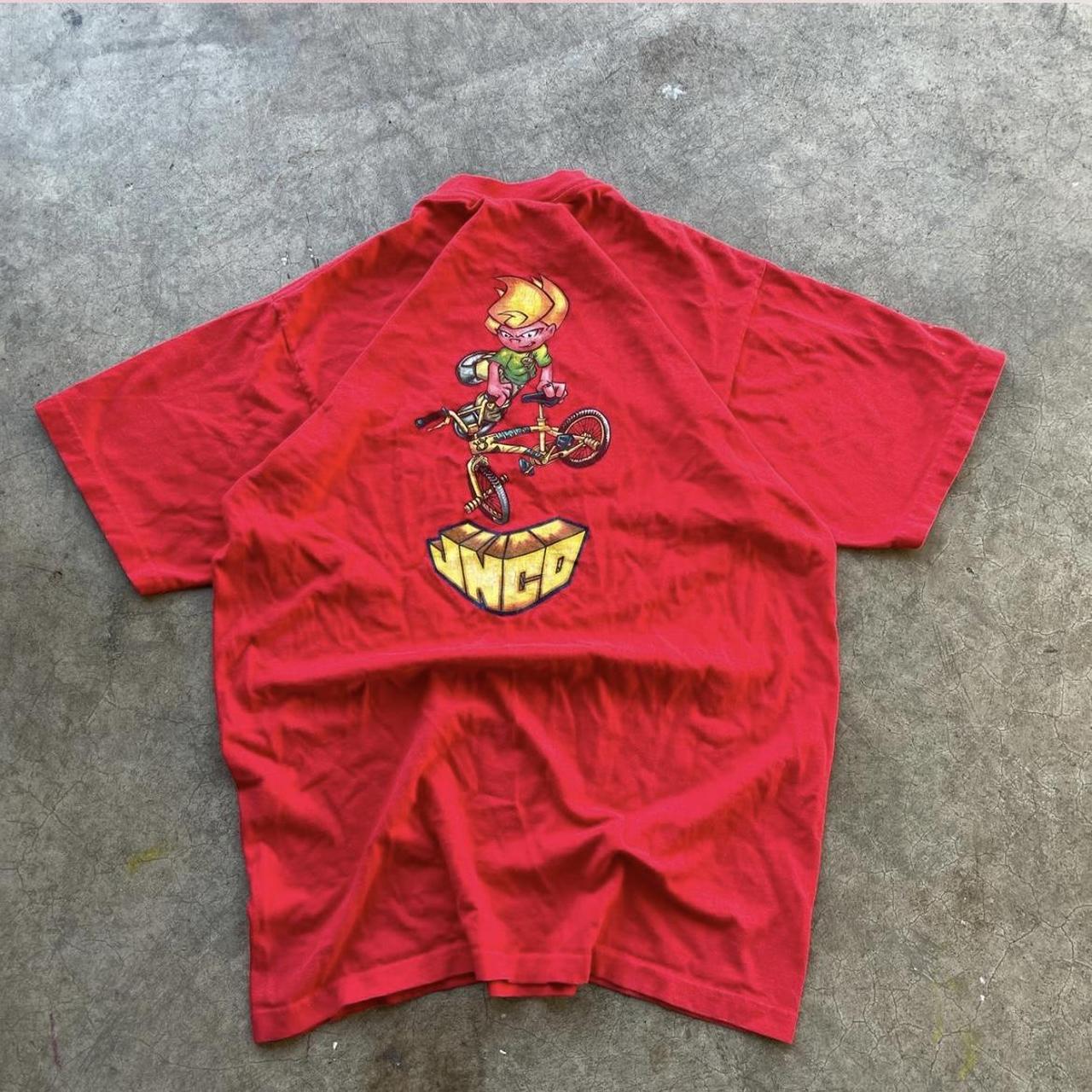 Red 90s Jnco shirt Pretty used has some really small... - Depop