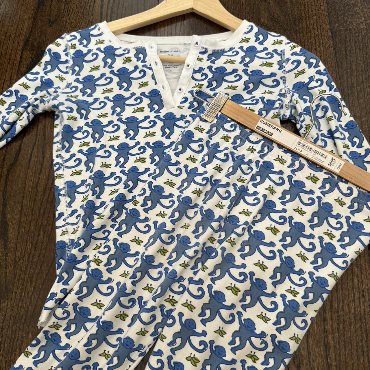 Roller Rabbit size 10 blue monkey pajamas - Depop