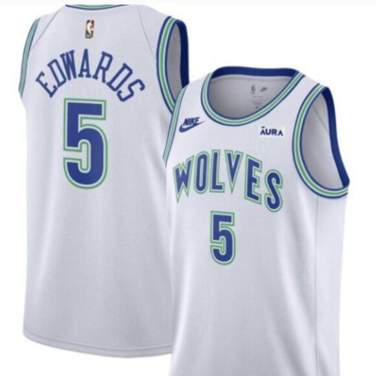 Anthony Edwards White Classic Edition Stitched Jersey - Depop