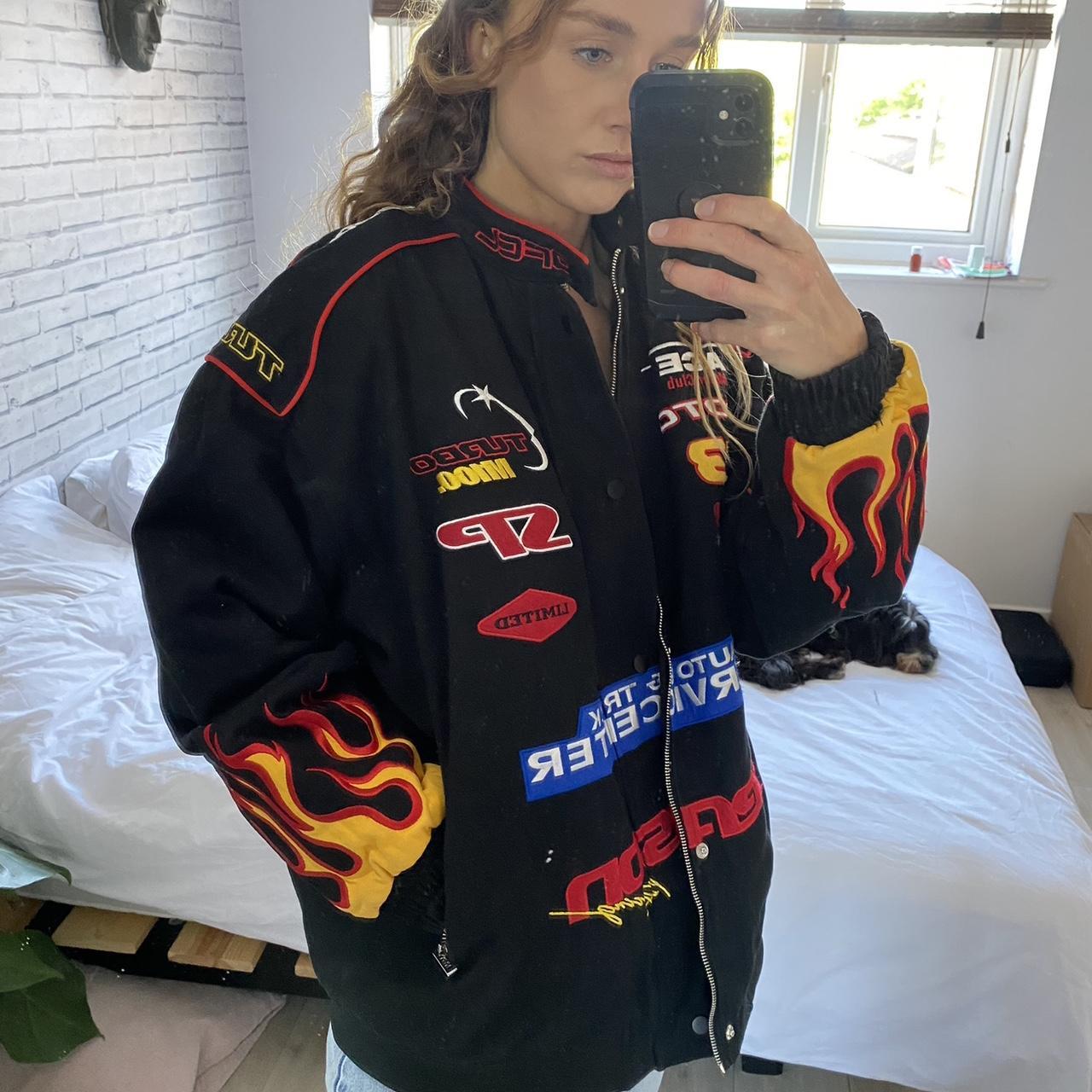 Black twill nascar racing oversized bomber jacket.... - Depop