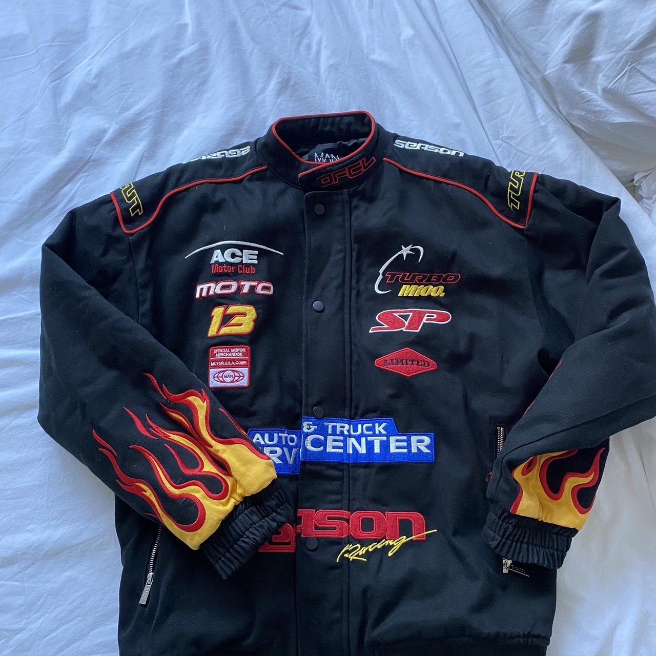 Black twill nascar racing oversized bomber jacket.... - Depop