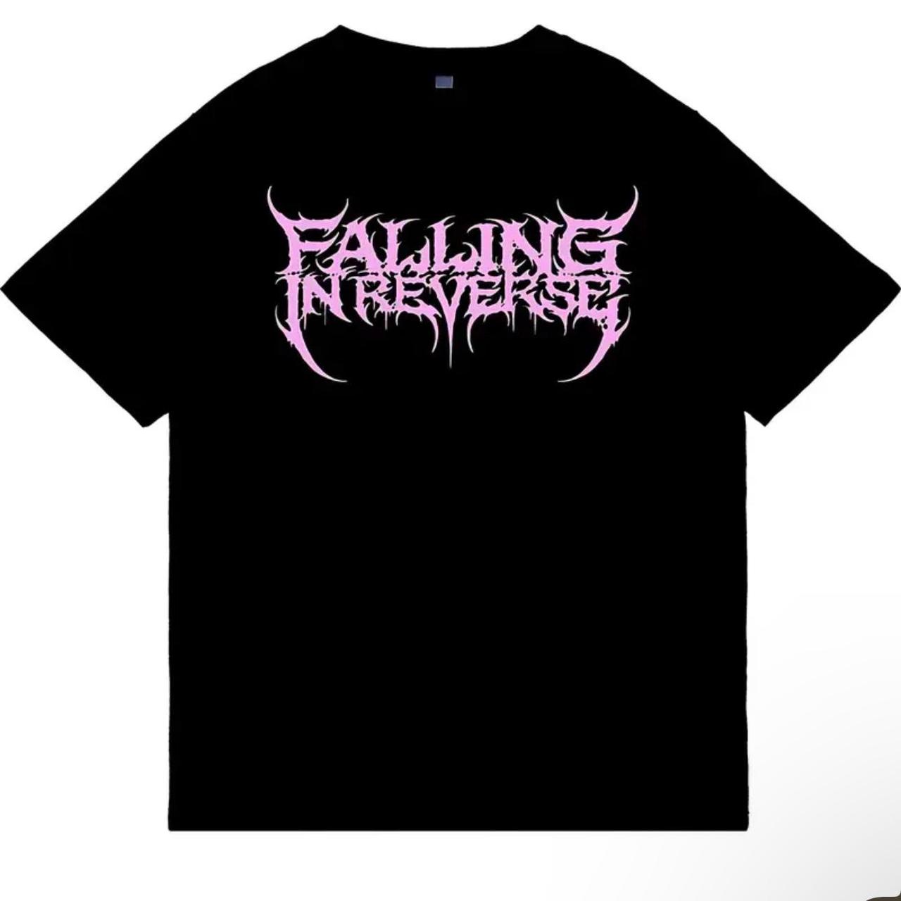 Falling In Reverse pink print band tee... | Depop