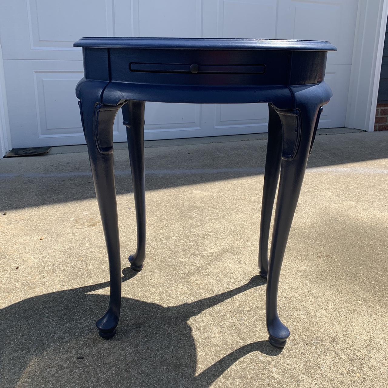 Navy Blue Side Table Wood Hand painted - Depop