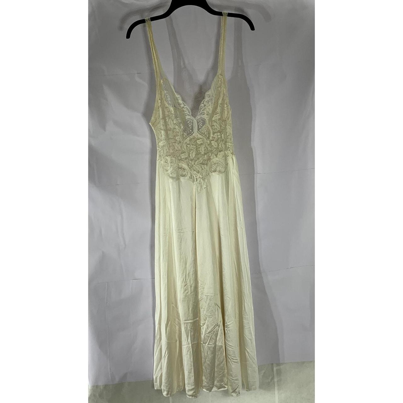 OLGA INTIMATES Women's Cream Lace V-Neck Satin... | Depop
