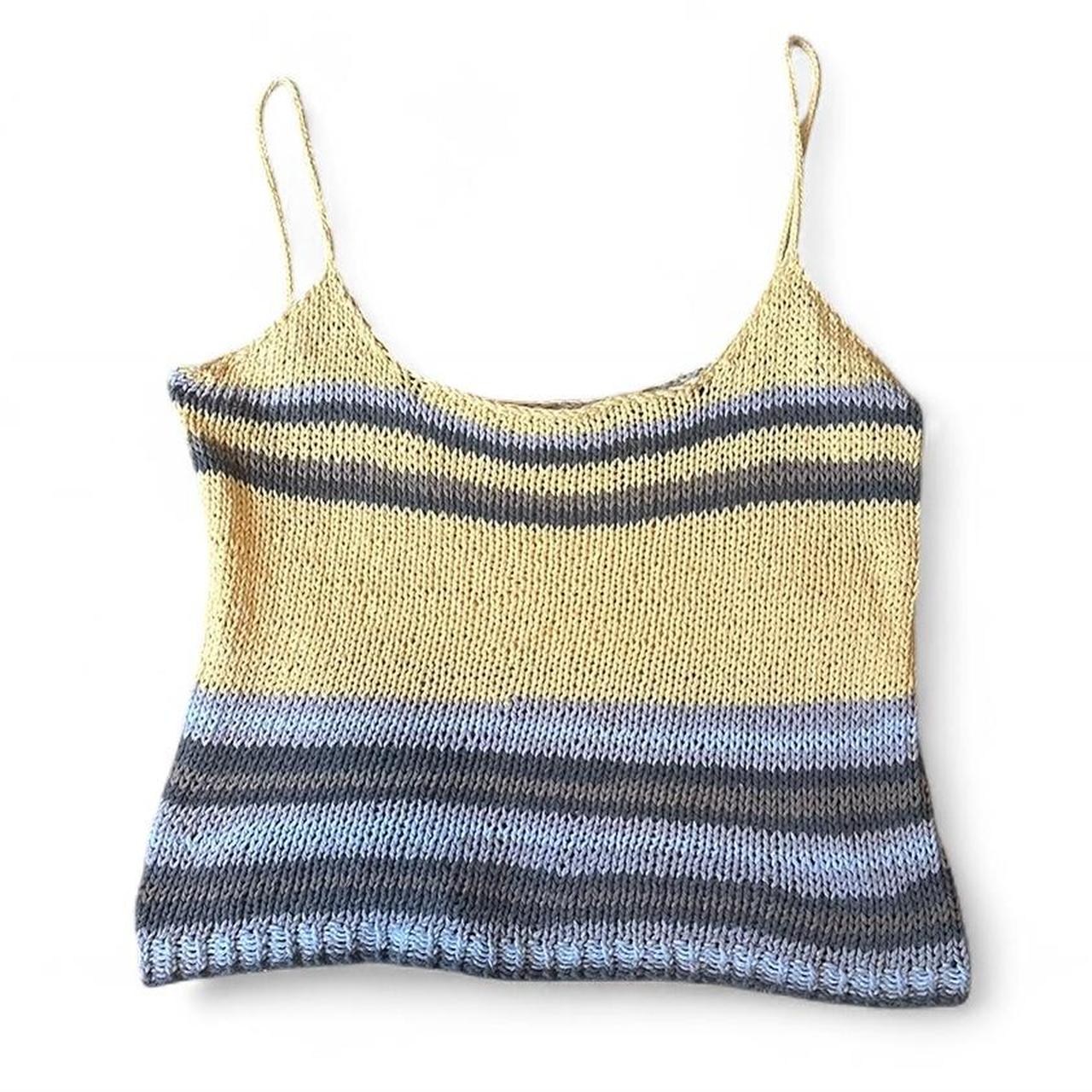 Multi-coloured striped handmade knit tank top Pit to... | Depop