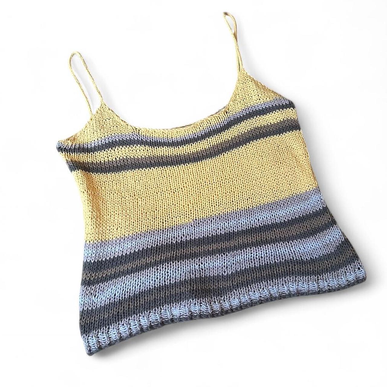 Multi-coloured striped handmade knit tank top Pit to... | Depop