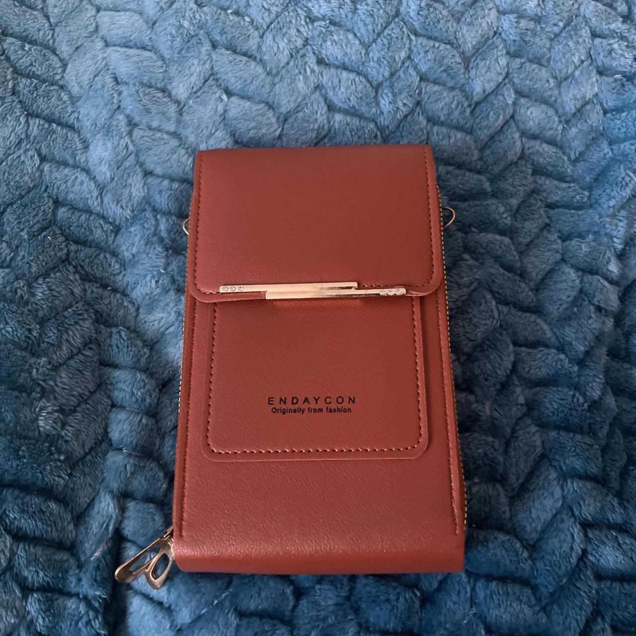 Tan and brown crossbody Endaycon bag with zip... | Depop