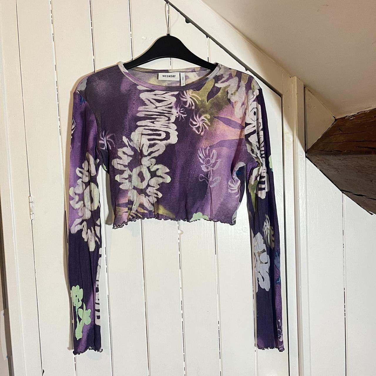 Weekday graphic graffiti mesh top Purple mesh... - Depop